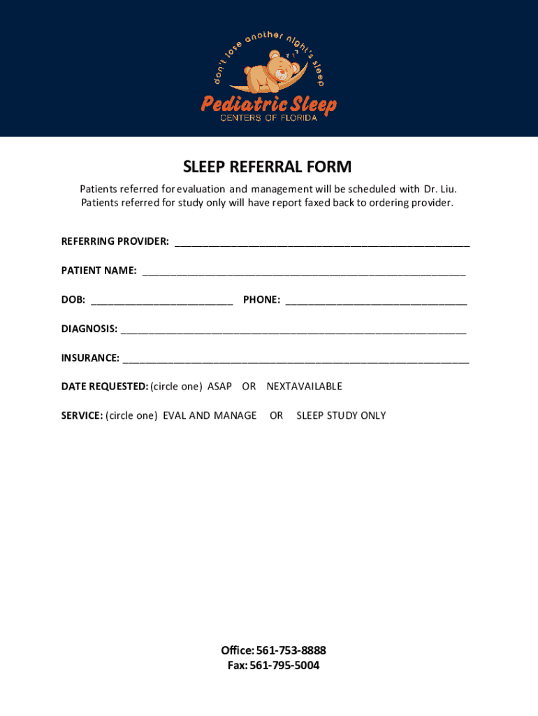Fillable Online SLEEP REFERRAL FORM.docx Fax Email Print - pdfFiller