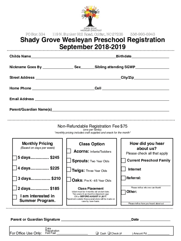 Fillable Online 2018-2019 registration forms copy Fax Email Print - pdfFiller