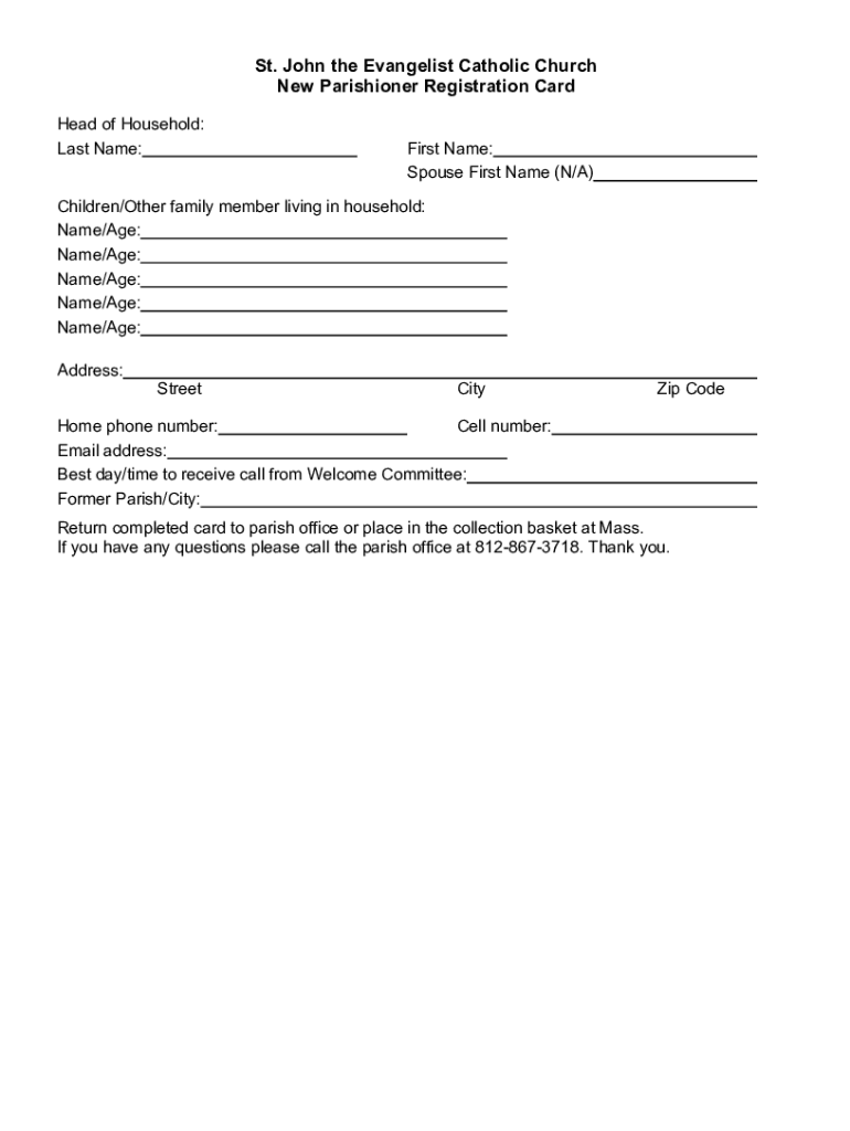 Fillable Online New Parishioner Registration (Head of Household)St ... Fax Email Print - pdfFiller