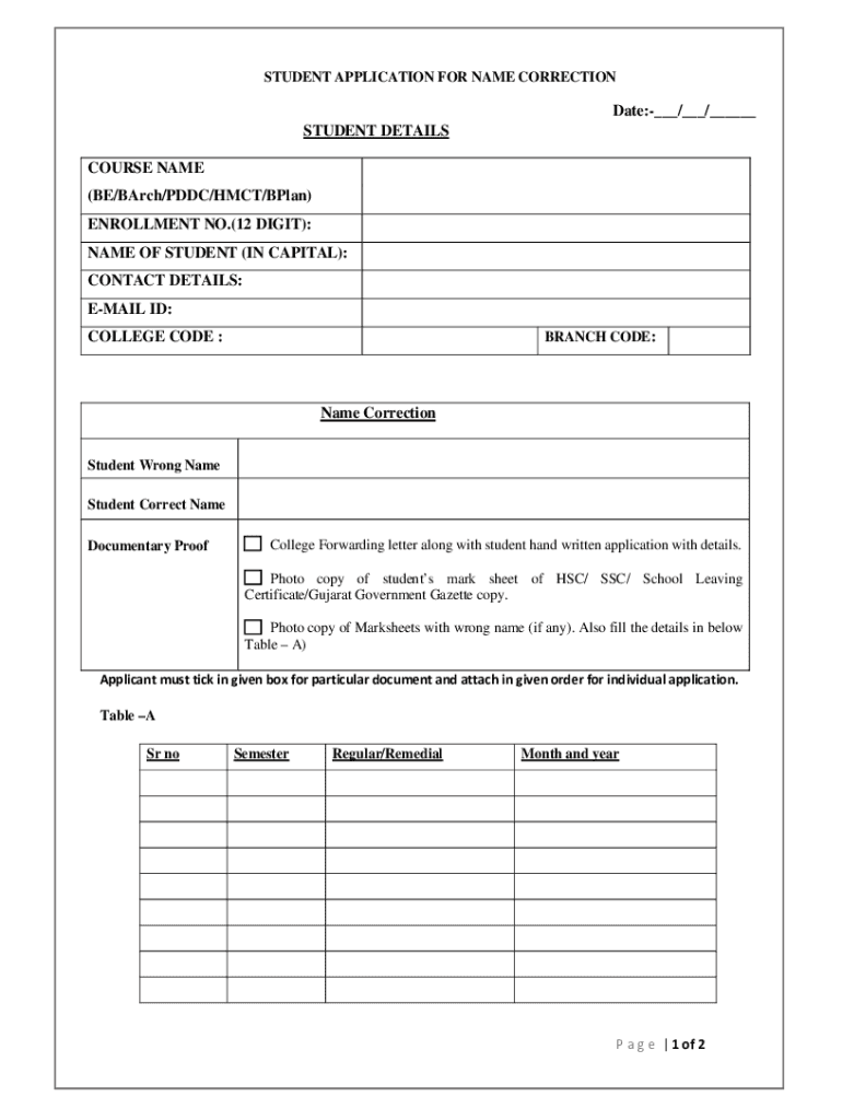 Student Application For Name Correction - Fill Online, Printable ...