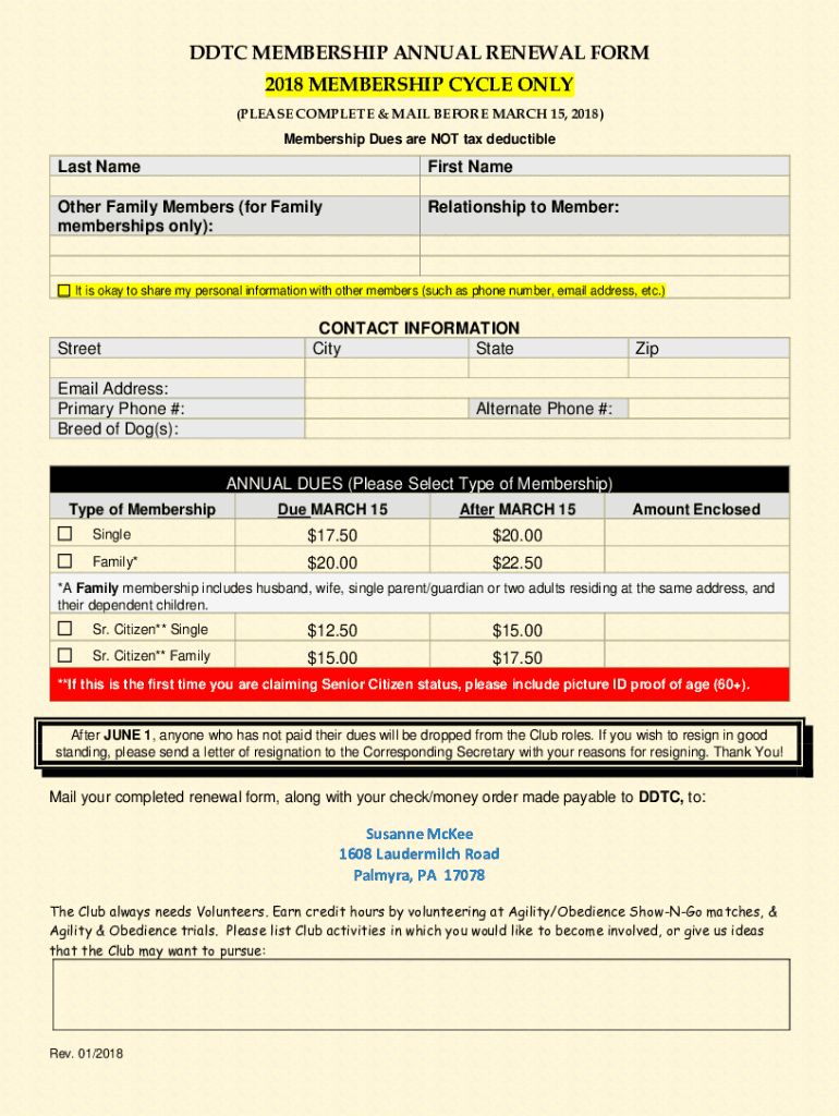 Fillable Online DDTC MEMBERSHIP RENEWAL FORM Fax Email Print - pdfFiller