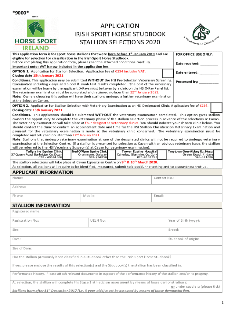 Fillable Online Irish Sport Horse Studbook Stallion Selections ...