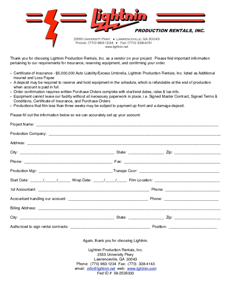 Fillable Online Movie Production Trucks, Star Trailers ... - Lightnin ...