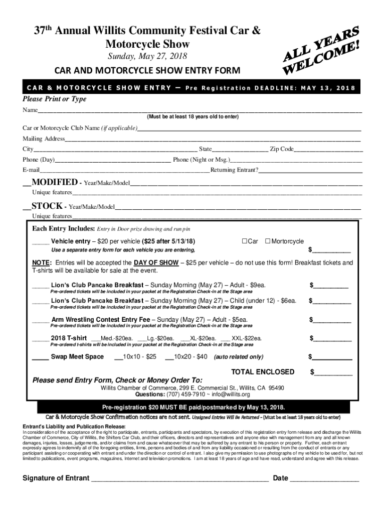 Fillable Online Willits Car and Bike show kicks off regional Memorial ...