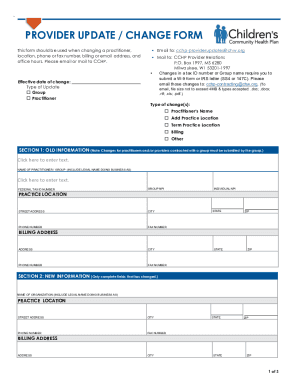 Fillable Online PROVIDER UPDATE AND CHANGE FORM Fax Email Print - pdfFiller
