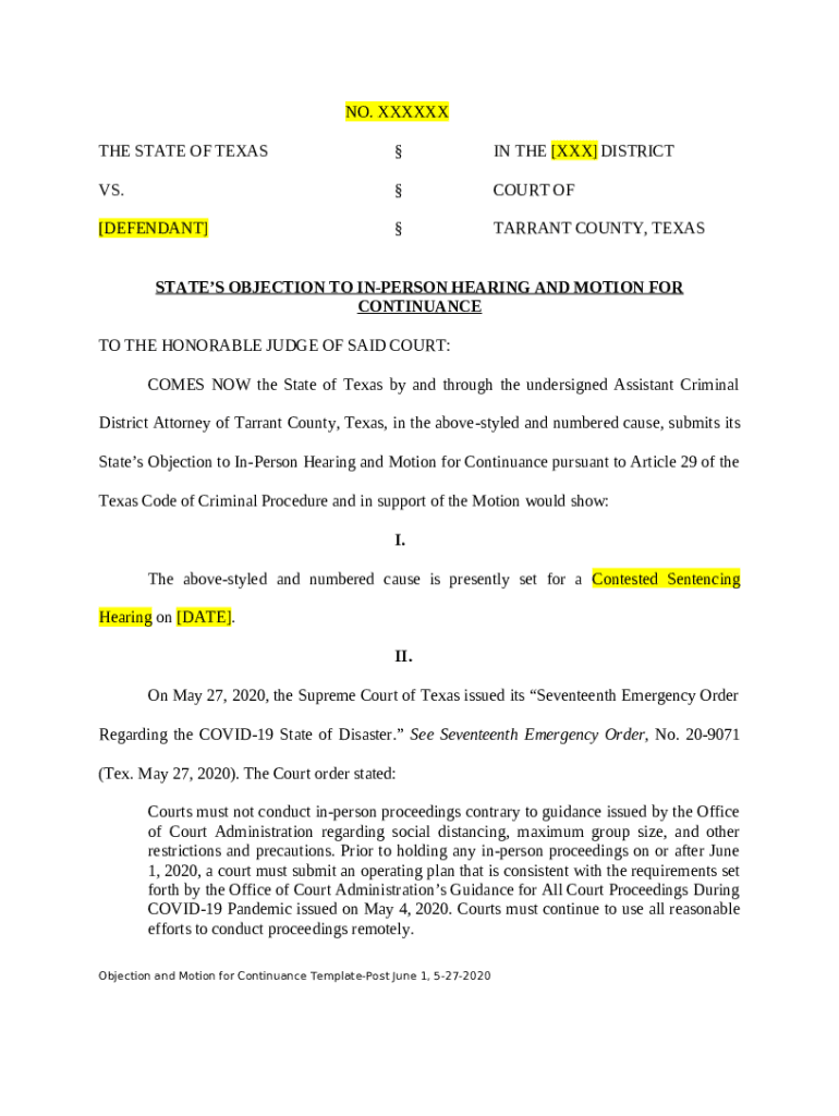 STATES OBJECTION TO IN-PERSON HEARING AND MOTION FOR ... Doc Template ...
