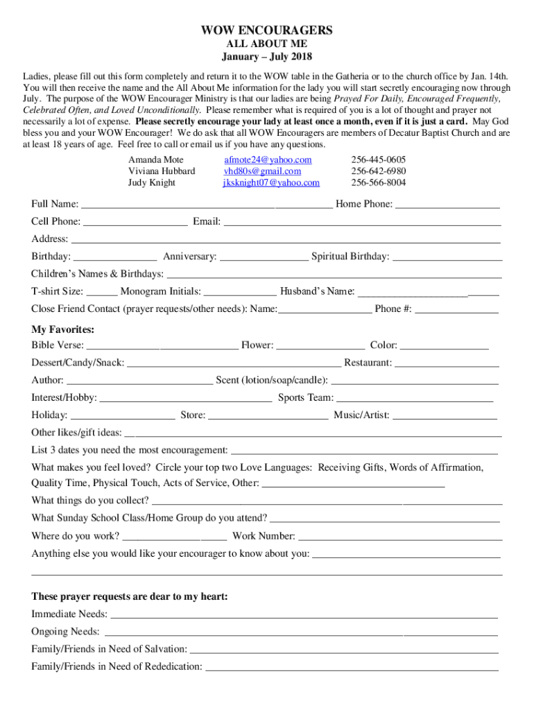 Fillable Online Secret Encourager Evaluation Form - Decatur Baptist ...