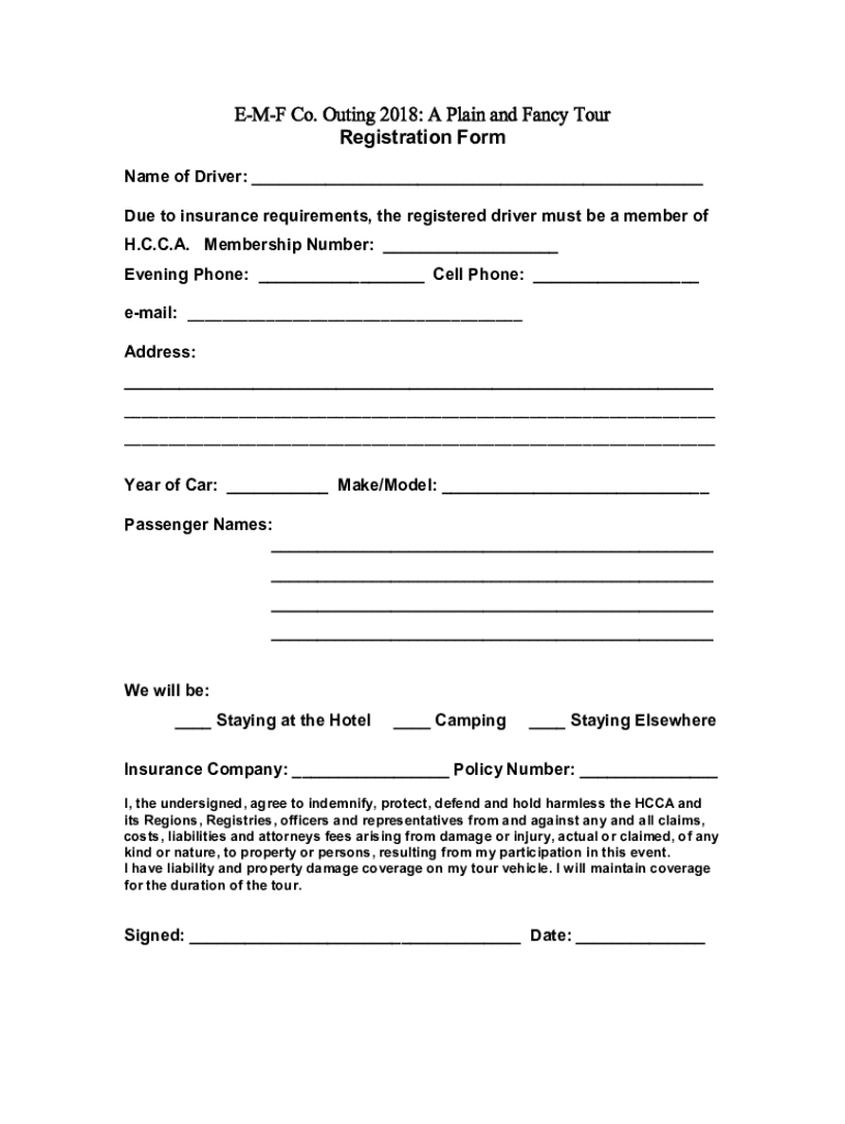Fillable Online EMF Outing 2018 registration form.doc Fax Email Print ...