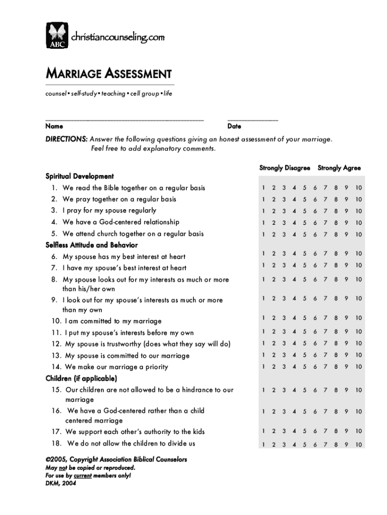 Marriage Assessment Questionnaire Pdf - Fill Online, Printable ...