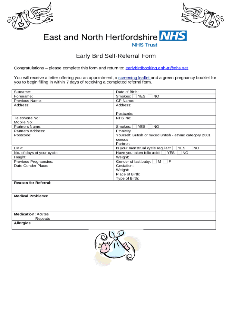 Early Bird Self-Referral Doc Template | pdfFiller