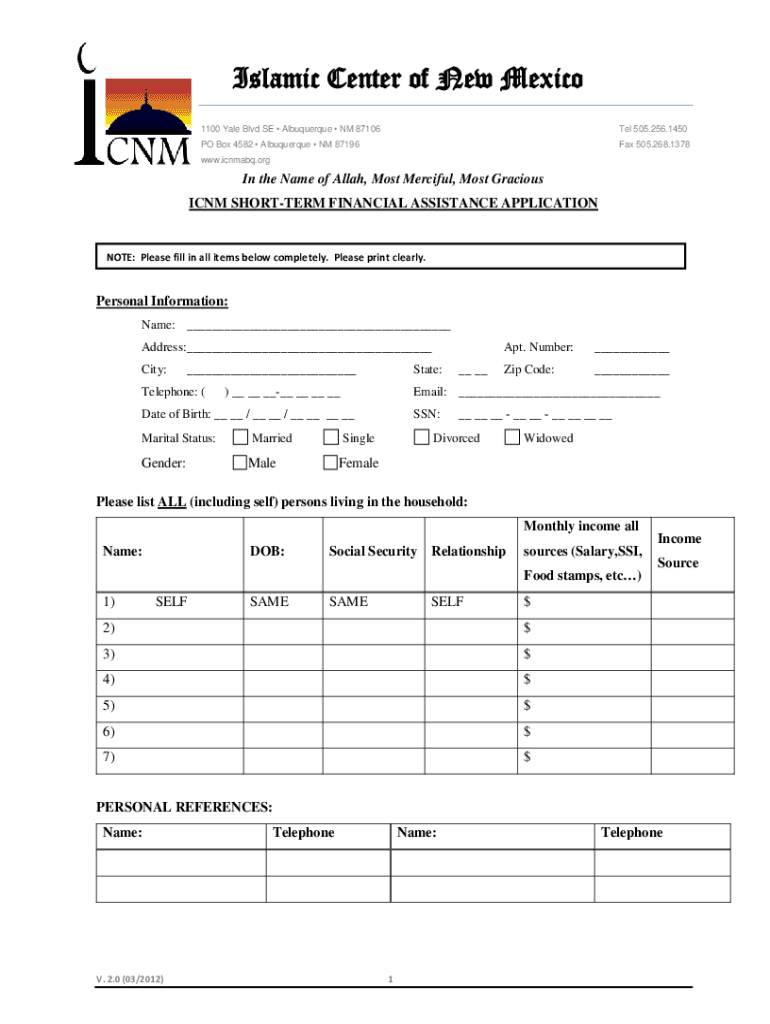 Fillable Online Islamic Center of New Mexico 1100 Yale Blvd SE ...
