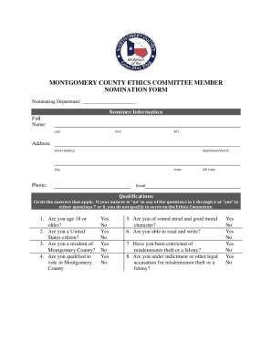 Fillable Online MONTGOMERY COUNTY ETHICS COMMITTEE MEMBER NOMINATION ...