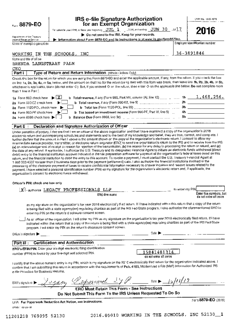 Fillable Online Form IRS e-file Signature Authorization for an Exempt ...