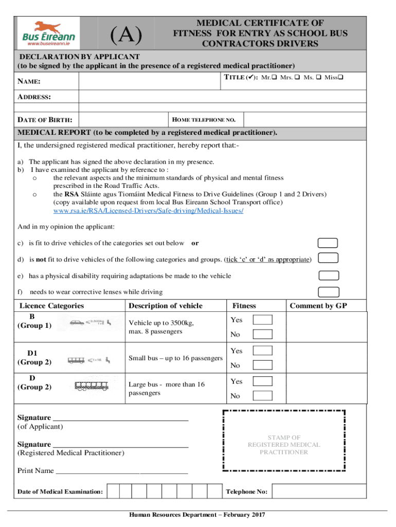 Fillable Online FITNESS FOR ENTRY AS SCHOOL BUS Fax Email Print - pdfFiller