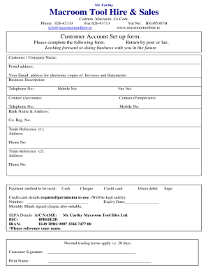 Fillable Online Customer Account Set-Up Forms 03.09.14.doc Fax Email ...