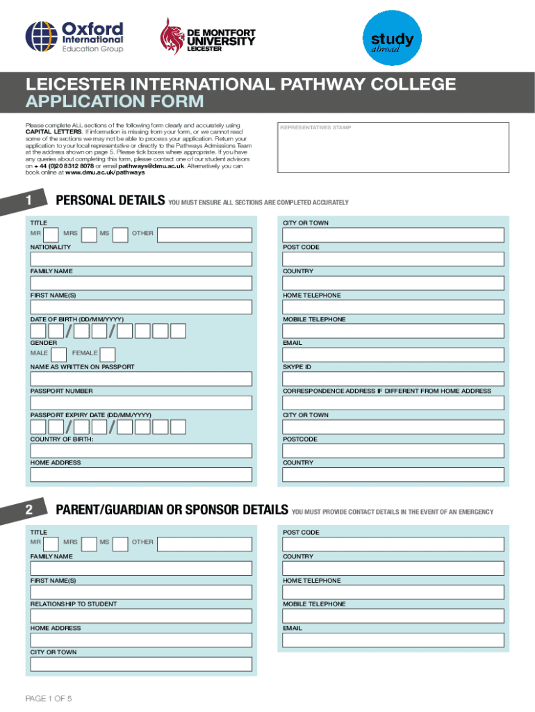 Fillable Online Leicester College :: International Learner Application ...