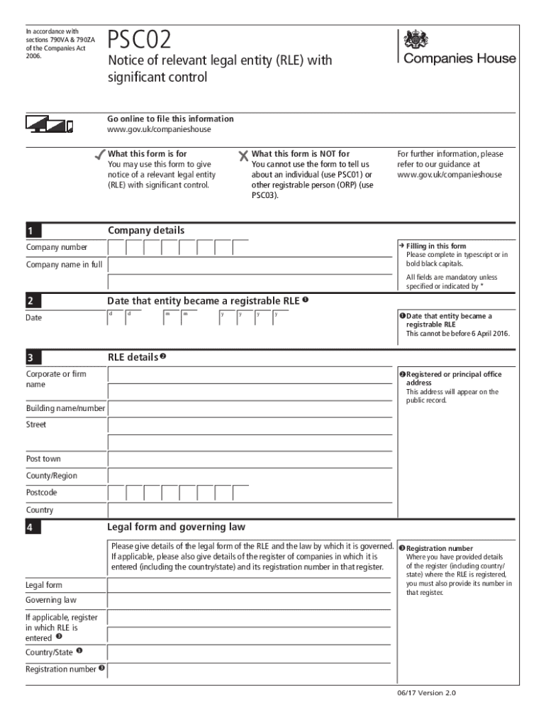 Fillable Online Fillable Online PSC02 Notice of relevant legal entity ...