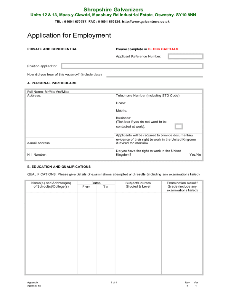 Fillable Online SHROPSHIRE GALVANIZERS APPLICATION FORM Fax Email Print - pdfFiller