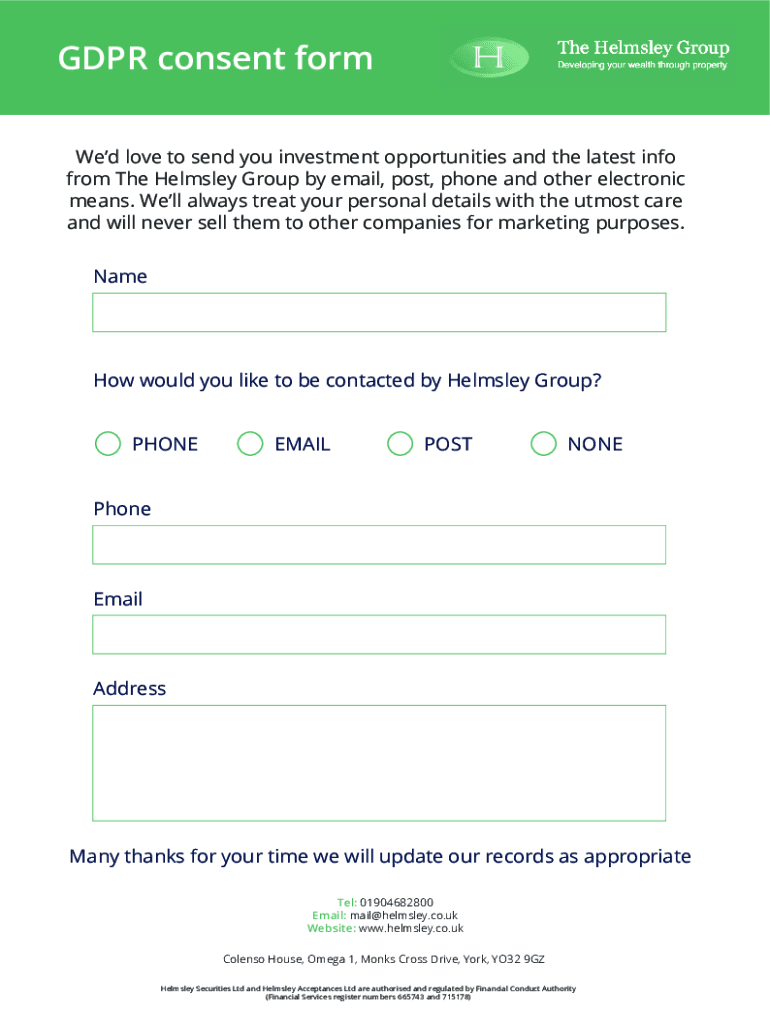 Fillable Online GDPR form - Helmsley Group Fax Email Print - pdfFiller