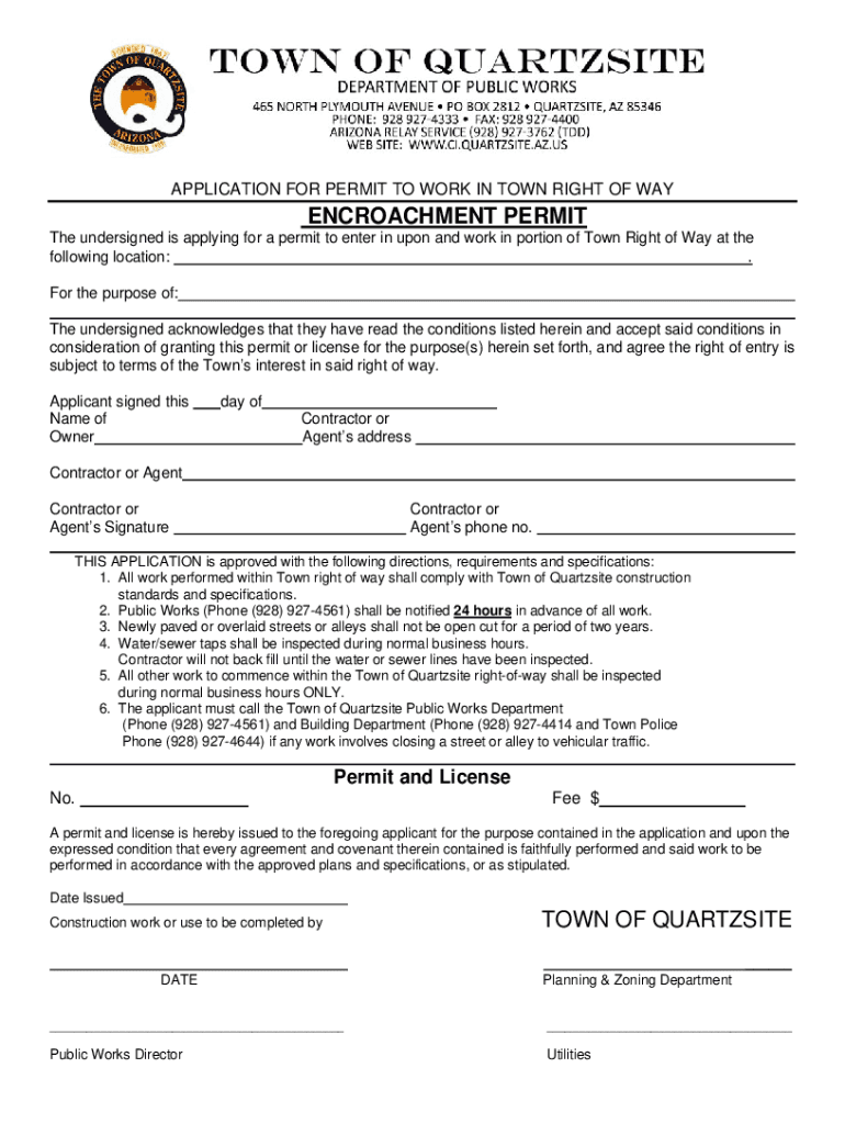 Fillable Online RIGHT-OF-WAY WORK PERMIT APPLICATION - APPLICATION ...