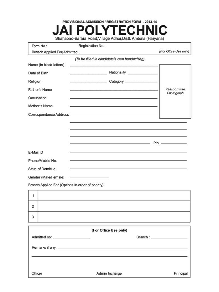 Fillable Online Polytechnic Admission Application Form 2020-21 ... Fax ...