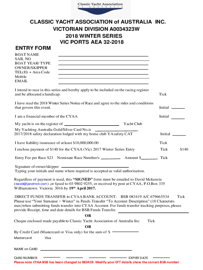 Fillable Online 2016 Winter Series Entry form 182 Fax Email Print ...