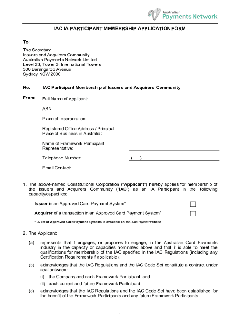 Fillable Online IAC IA PARTICIPANT MEMBERSHIP APPLICATION FORM Fax ...
