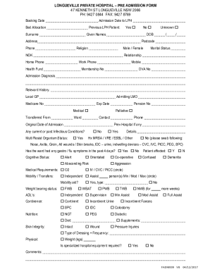 Fillable Online Patient Admission Form - Longueville Private Hospital ...