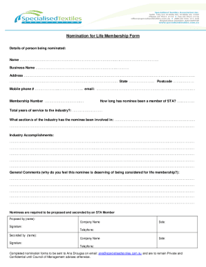 Fillable Online PDF LIFE MEMBERSHIP NOMINATION FORM Fax Email Print ...
