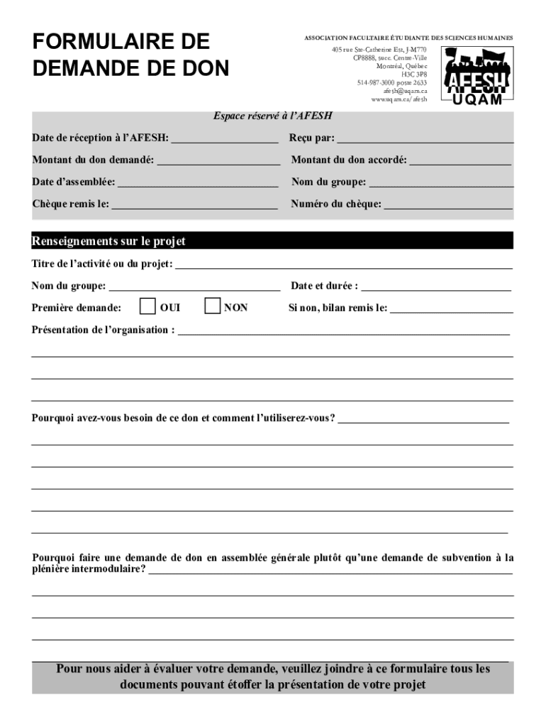 Formulaire De Demande De Don Pour Une Association - Remplir en ligne, Imprimé, Fillable, Vide ...