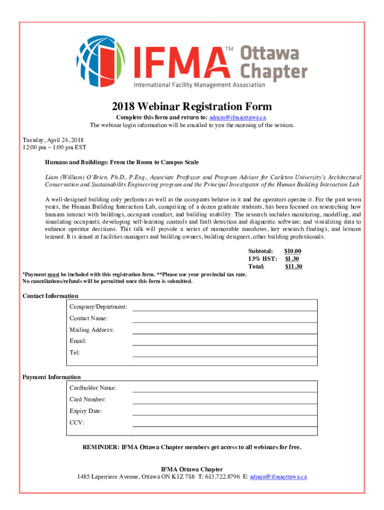 Fillable Online 2018 IMFAOttawa Webinar Registration Form Fax Email Print - pdfFiller