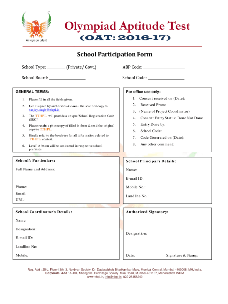Fillable Online Olympiad Aptitude Test - tthpl.in Fax Email Print ...