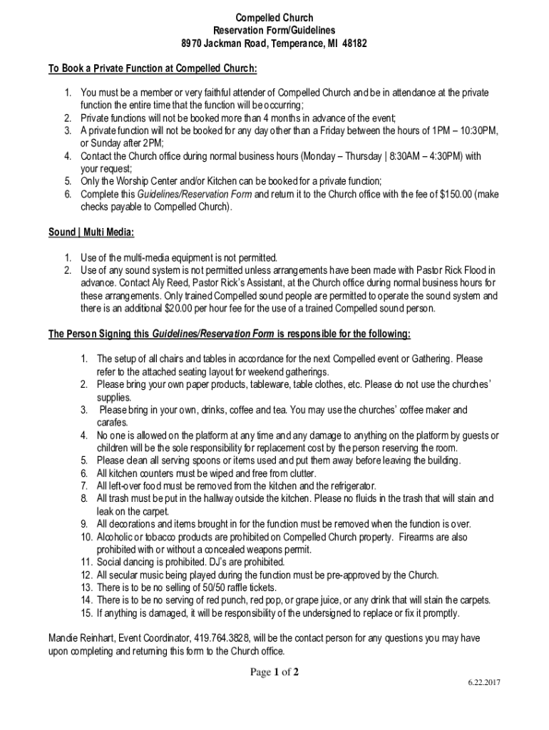 Fillable Online PDF Compelled Church Reservation Form Fax Email Print ...