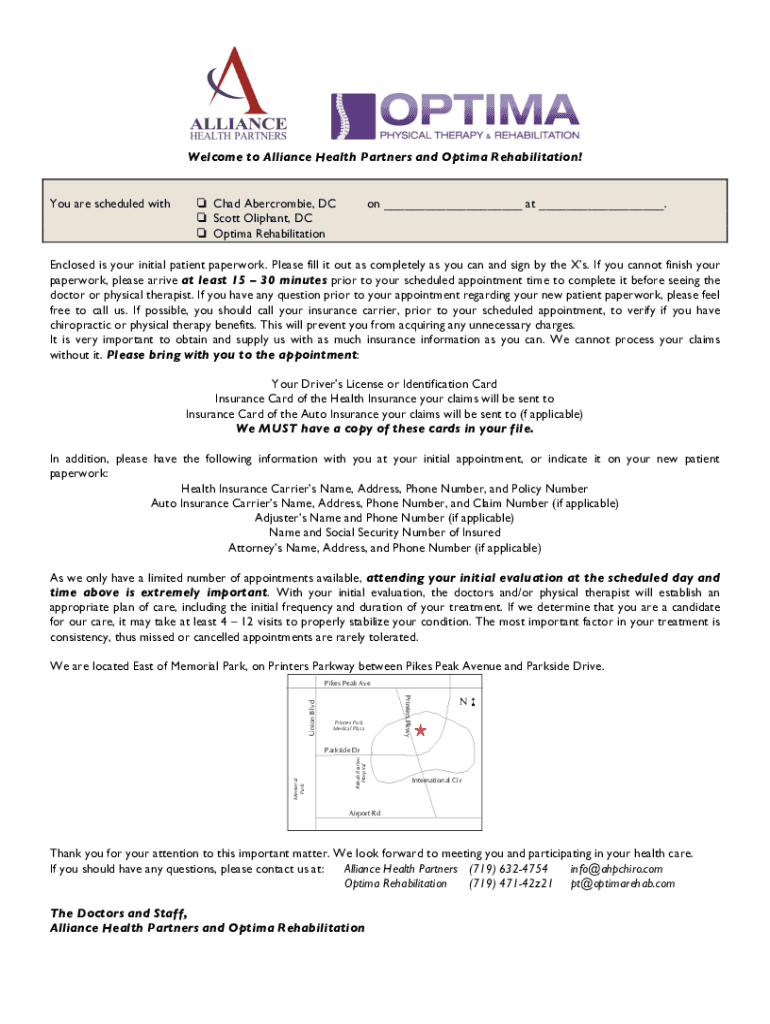 Fillable Online Welcome to Alliance Health Partners and Optima ...