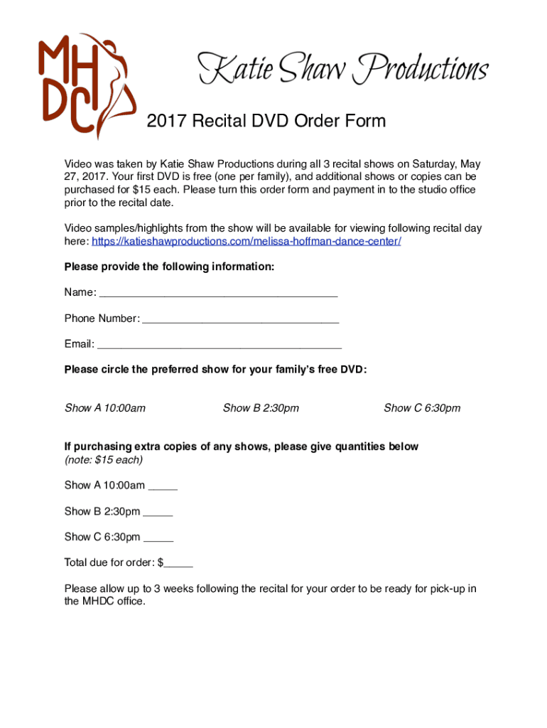 Fillable Online RECITAL DVD ORDER FORMspotlightdanceworks Fax Email ...