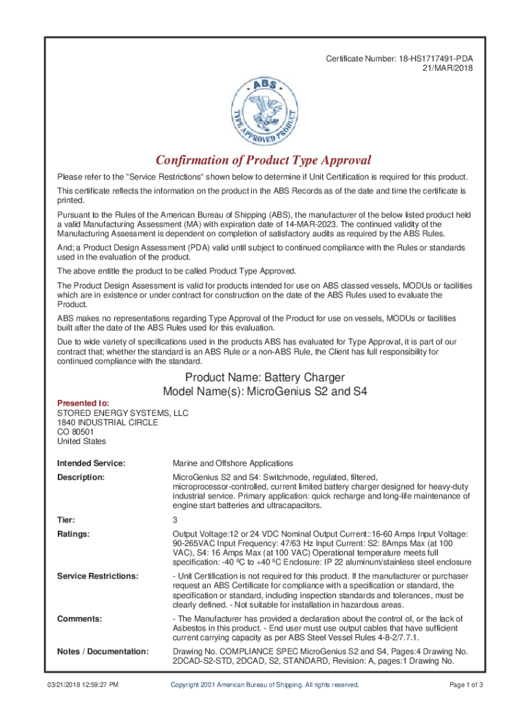 Fillable Online FORM-311MGS ABS Type Approval CertRevA.pdf Fax Email ...