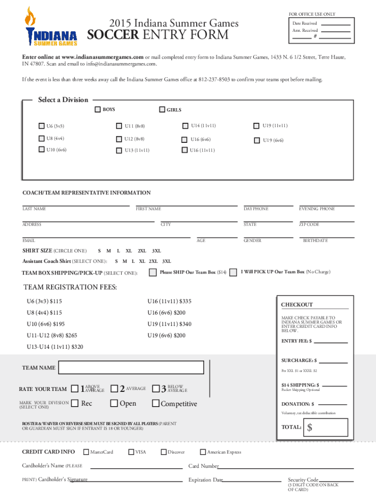 Fillable Online SOCCER ENTRY FORM Fax Email Print - pdfFiller