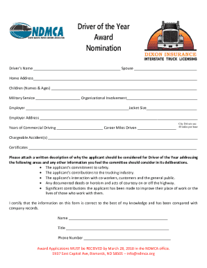 Fillable Online Driver of the Month Nomination Form Fax Email Print ...