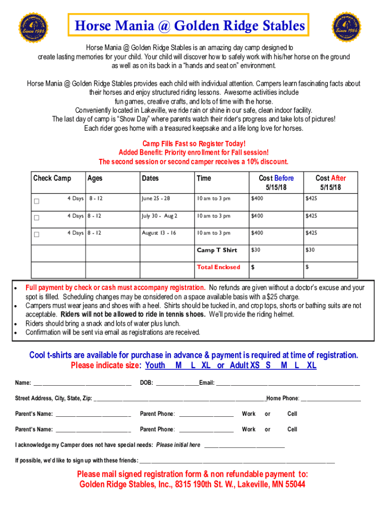 Fillable Online PDF Horse ManiaGolden Ridge Stables - Golden Ridge ...