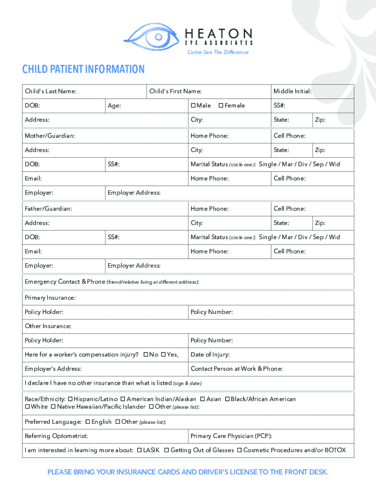 Fillable Online Child/ Family Information Sheet Child's Name (First ...