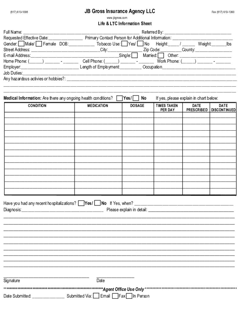 Fillable Online Life and Long Term Care Information form Fax Email ...