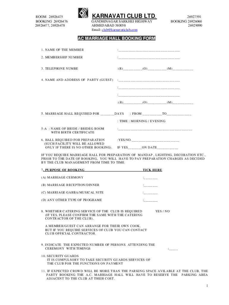 Fillable Online AC MARRIAGE HALL FORM Fax Email Print - pdfFiller