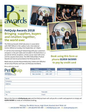 Fillable Online Petquip awards set to reward outstanding achievement ...