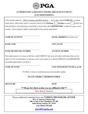 Fillable Online Authorization Agreement for Pre-arranged Payments (ACH ...