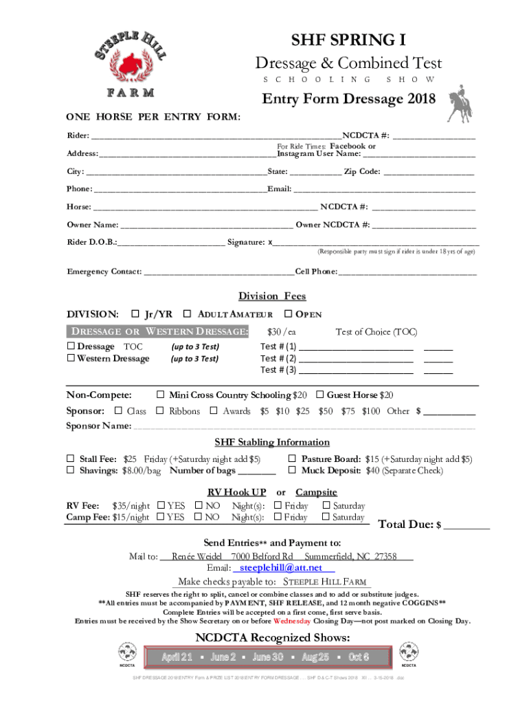 Fillable Online ct-and-dressage-entry-form - Steeple Hill Farm Fax ...