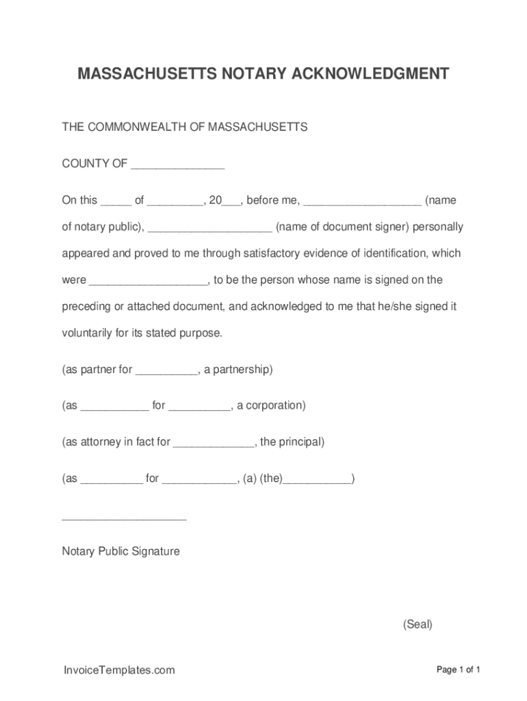 Fillable Online Fillable Online Free Massachusetts Notarial Certificate ...