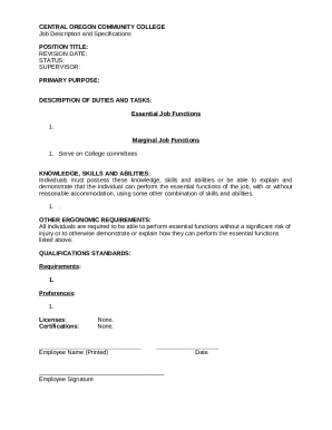 DESCRIPTION OF DUTIES AND TASKS: Doc Template | pdfFiller