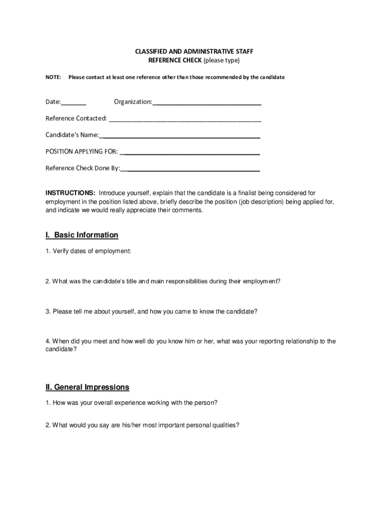 Fillable Online REFERENCE CHECK (please type) Fax Email Print - pdfFiller