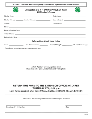 Fillable Online 4-H SWINE PROJECT Form Fax Email Print - pdfFiller
