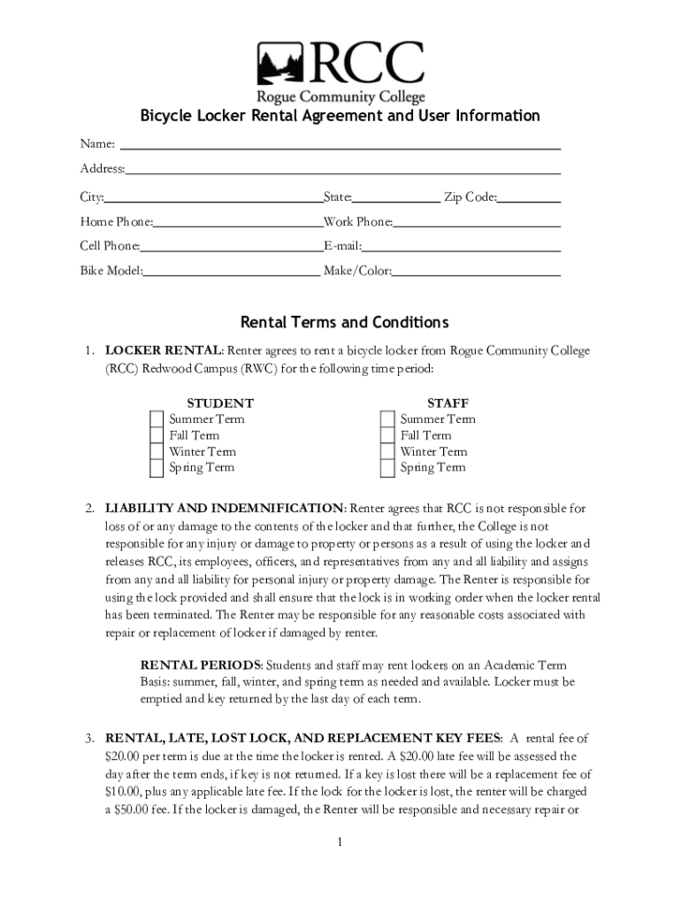 Fillable Online Bicycle Locker Agreement Form Fax Email Print - pdfFiller